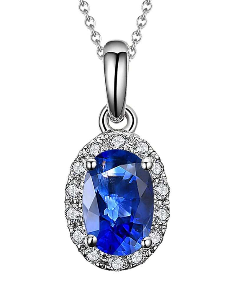 OVAL COLORED STONE DIAMOND PENDANT - Diasun Fine Jewelry