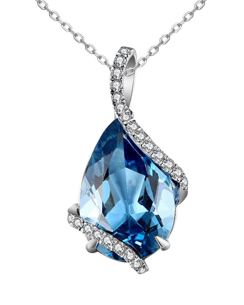 PEAR SHAPE LONDON BLUE TOPAZ DIAMOND PENDANT - Diasun Fine Jewelry